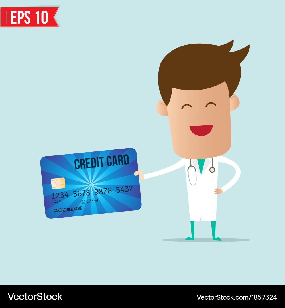 Doctor holding credit card Royalty Free Vector Image