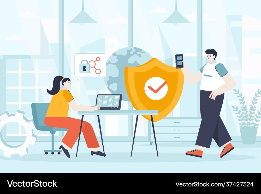 Network security concept in flat design Royalty Free Vector