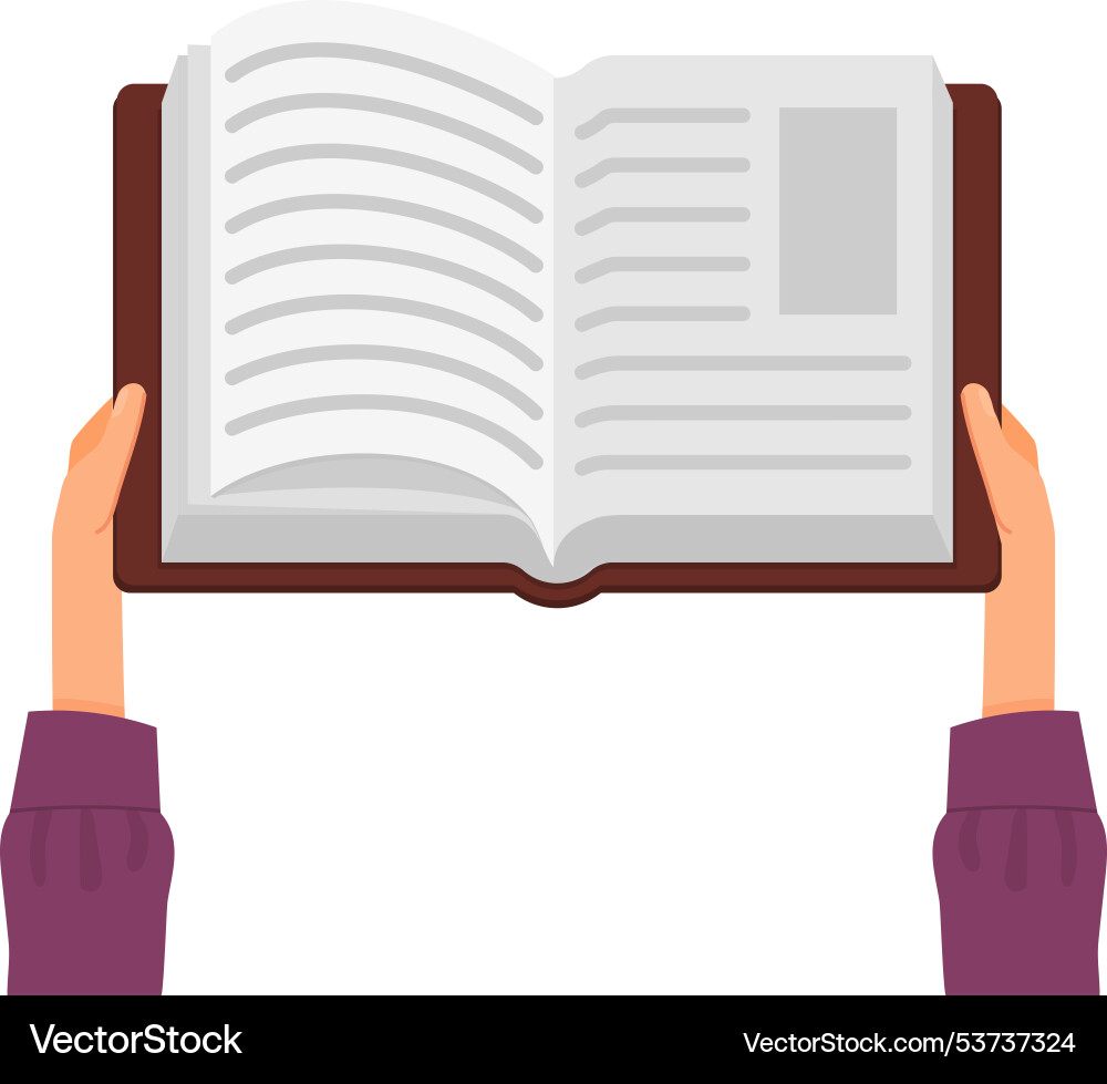 Open book in human hands reading color icon Vector Image