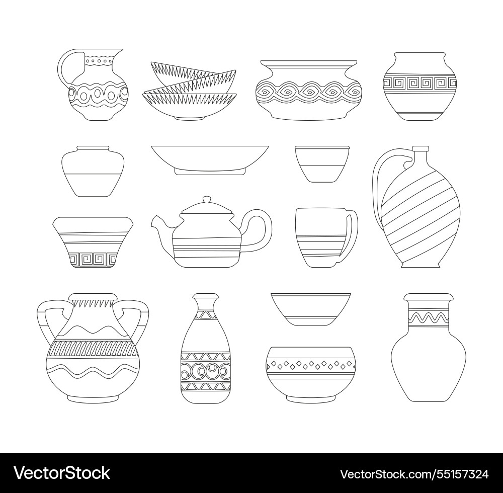 Outline vases abstract vintage linear pottery Vector Image