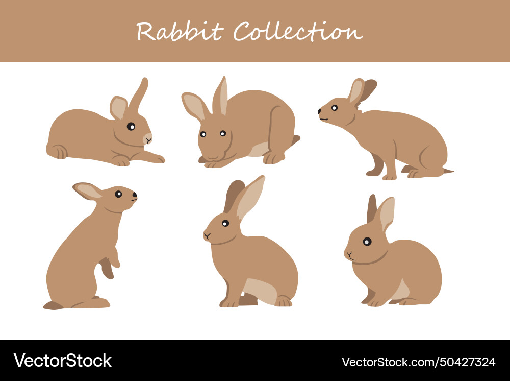 Rabbit set cute cartoon hare Royalty Free Vector Image