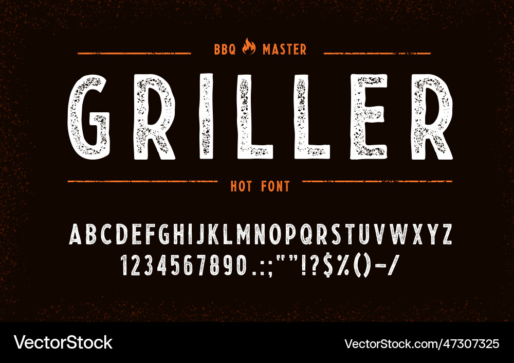 Bbq grill font barbecue type grunge alphabet Vector Image