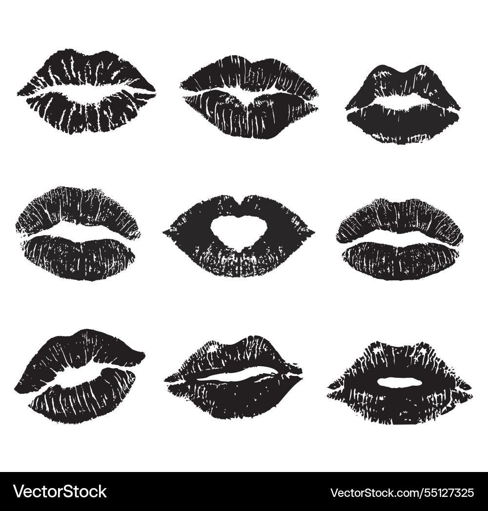 Beautiful lip imprint set isolated on white Vector Image