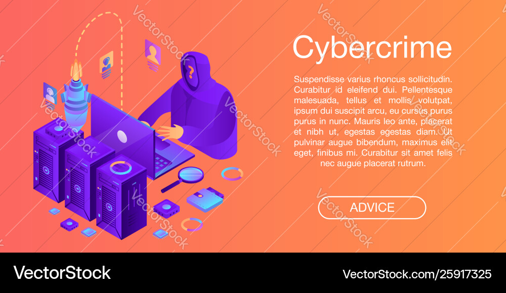 Cybercrime concept banner isometric style Vector Image