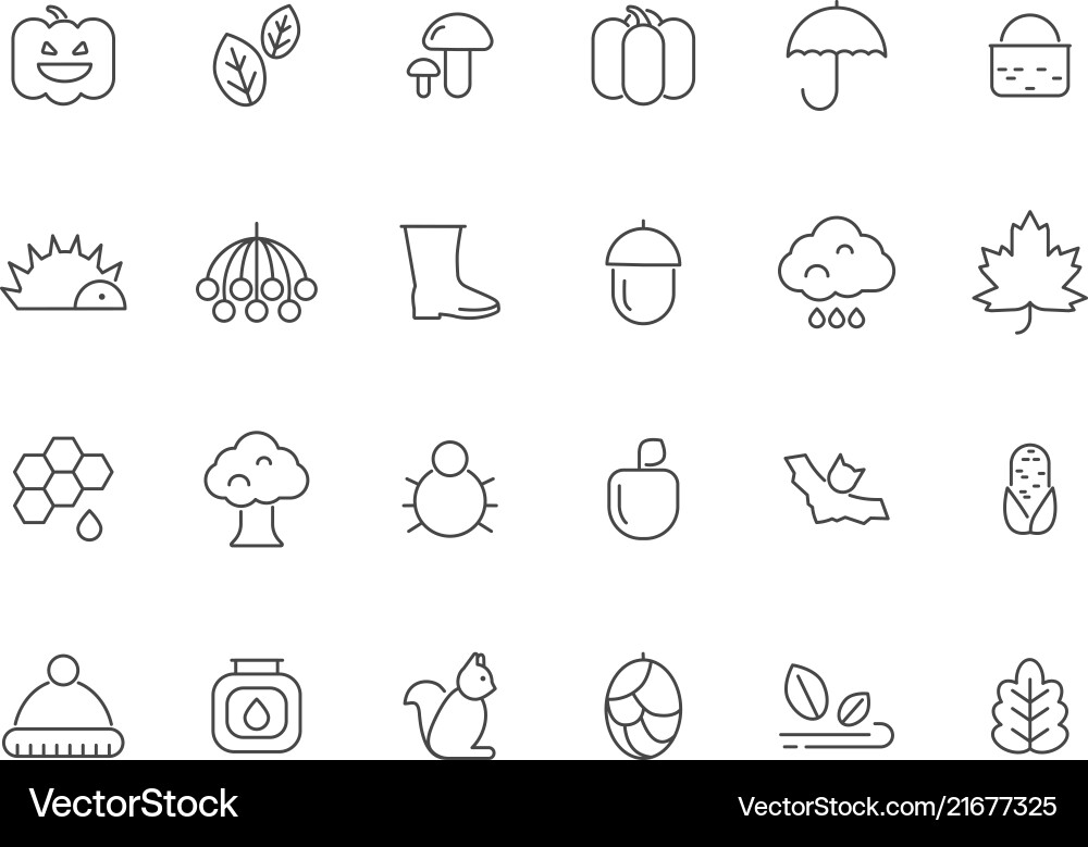 Linear autumn symbols icons set isolate Royalty Free Vector