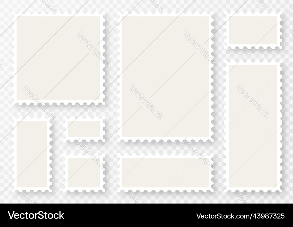 Postage stamps collection with rough edges Vector Image