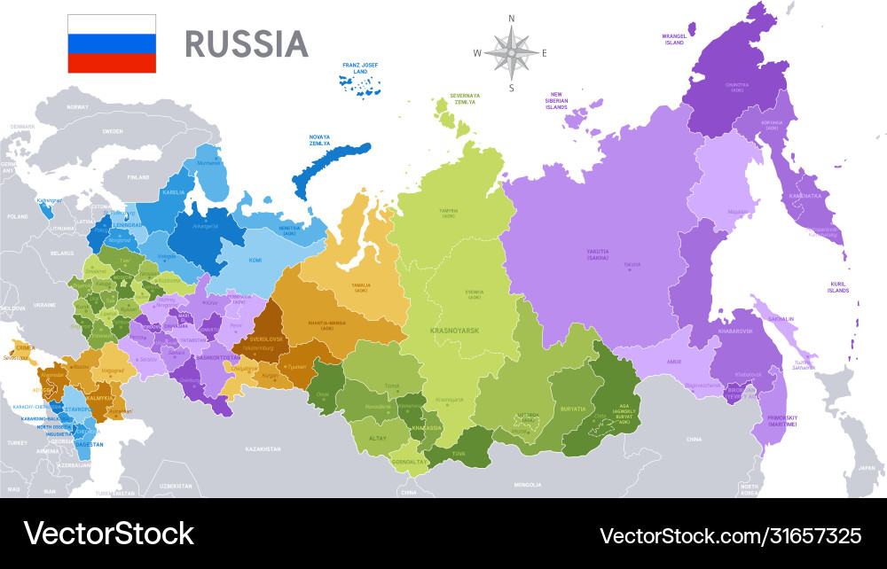 Russia Administrative Map Royalty Free Vector Image