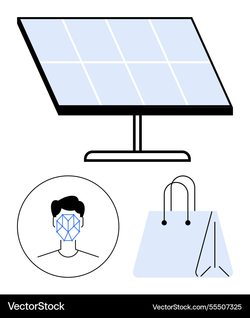 Solar panel facial recognition and shopping bag Vector Image