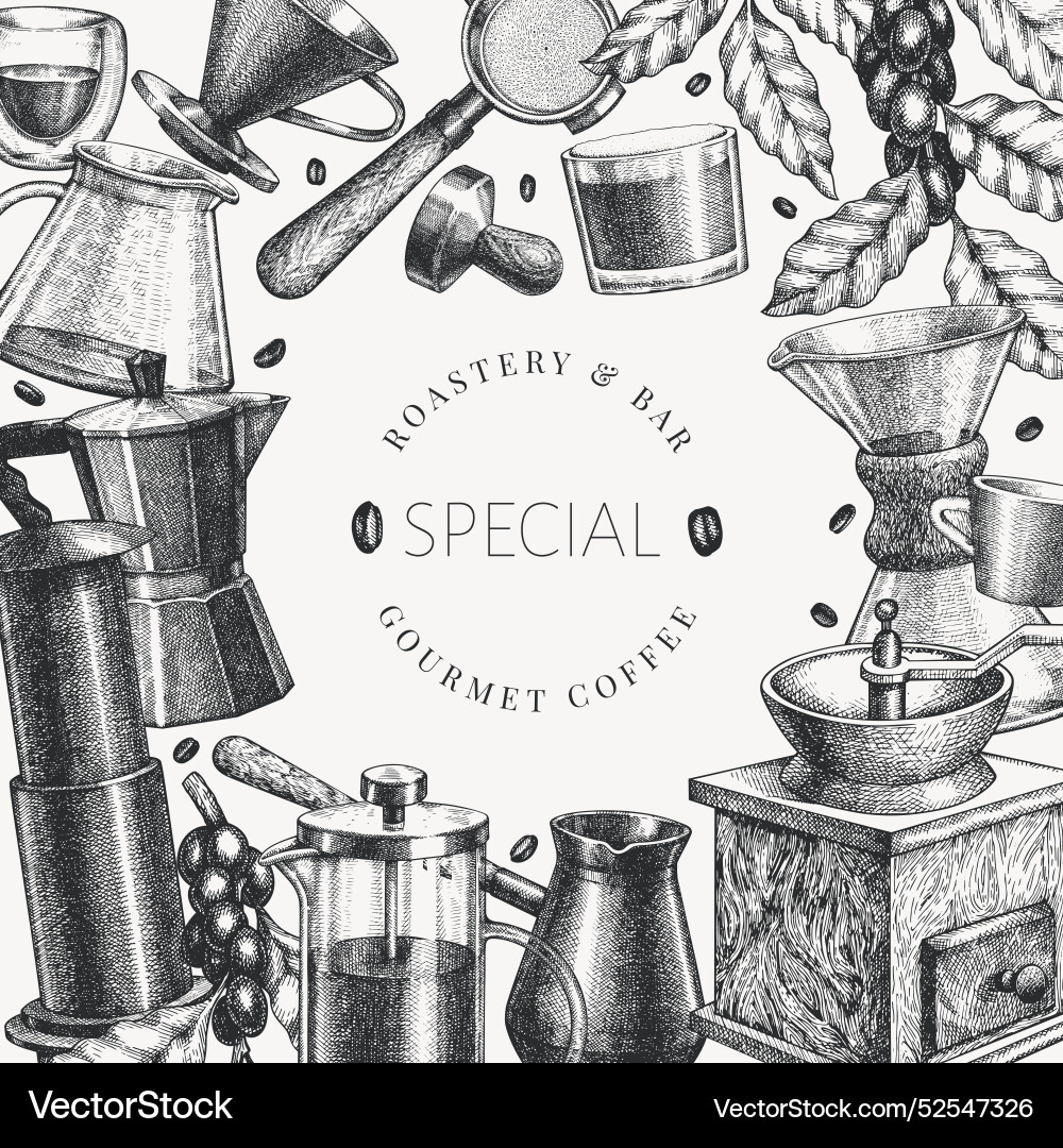 Alternative coffee makers hand drawn specialty Vector Image
