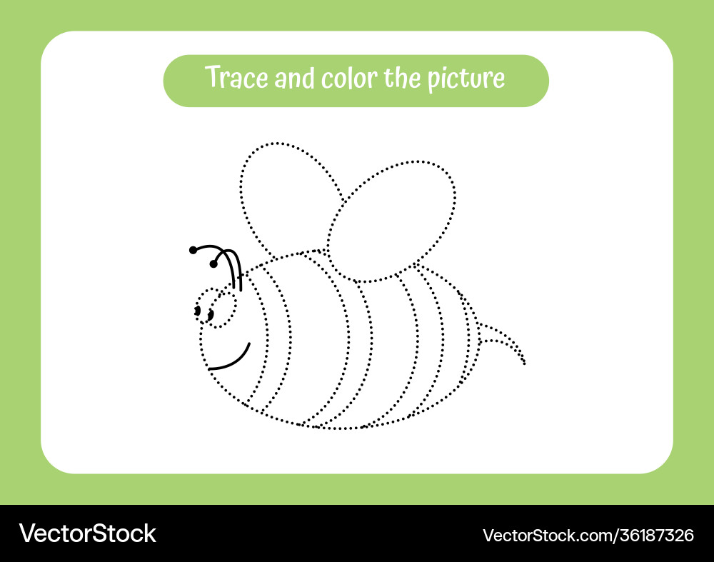 Bee trace and color picture educational game Vector Image