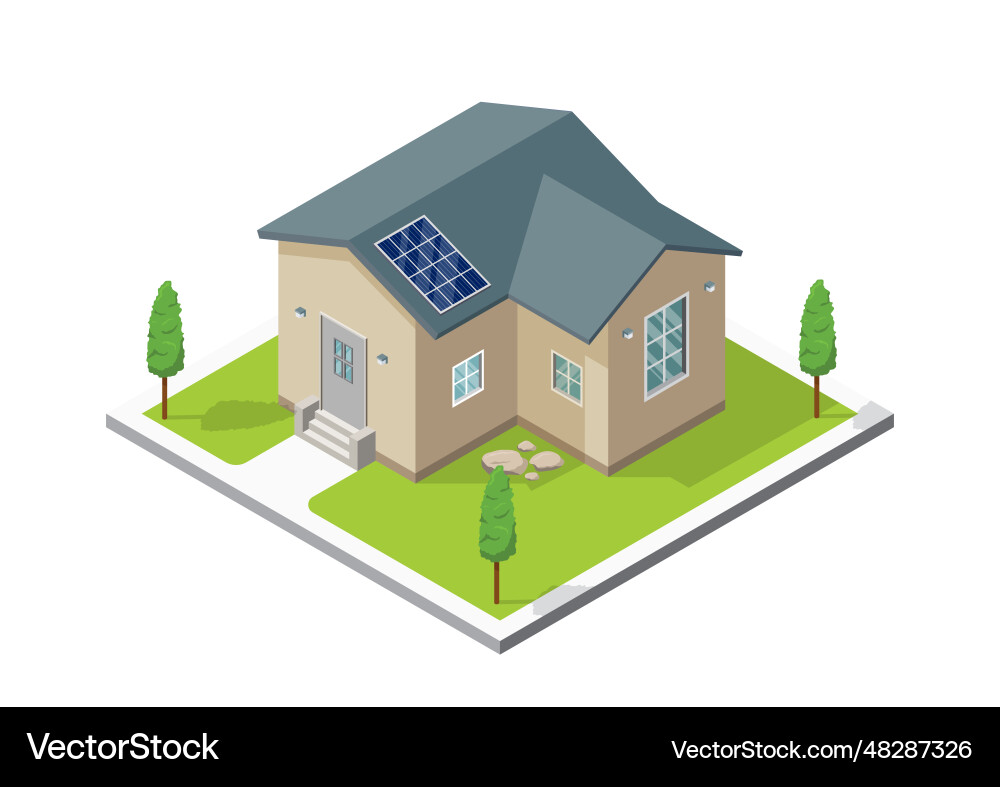 Isometric modern house with solar panel green eco Vector Image