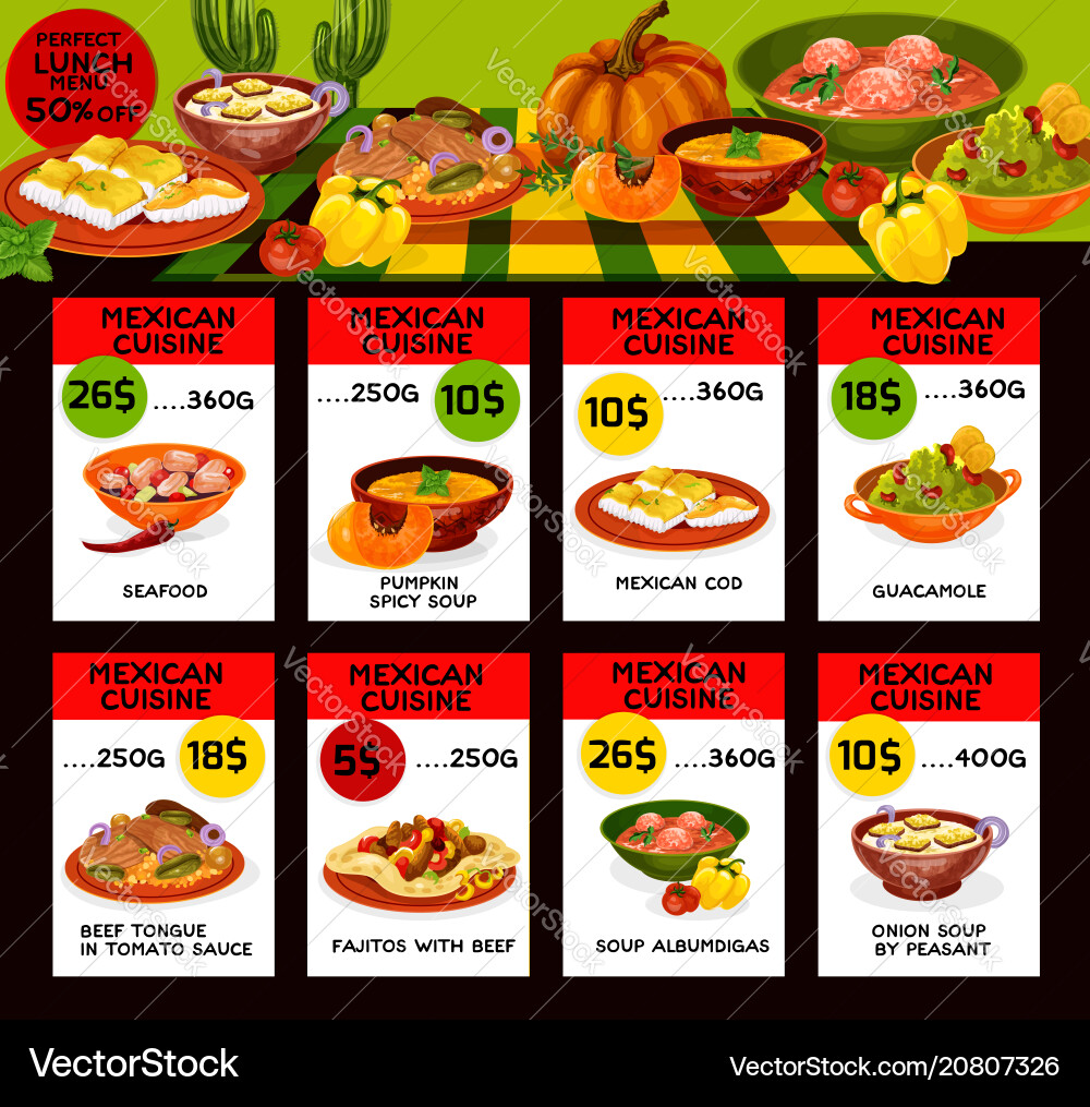 Menu price cards for mexican cuisine Royalty Free Vector