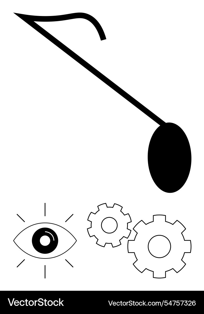 Music note with eye and gears signifying Vector Image