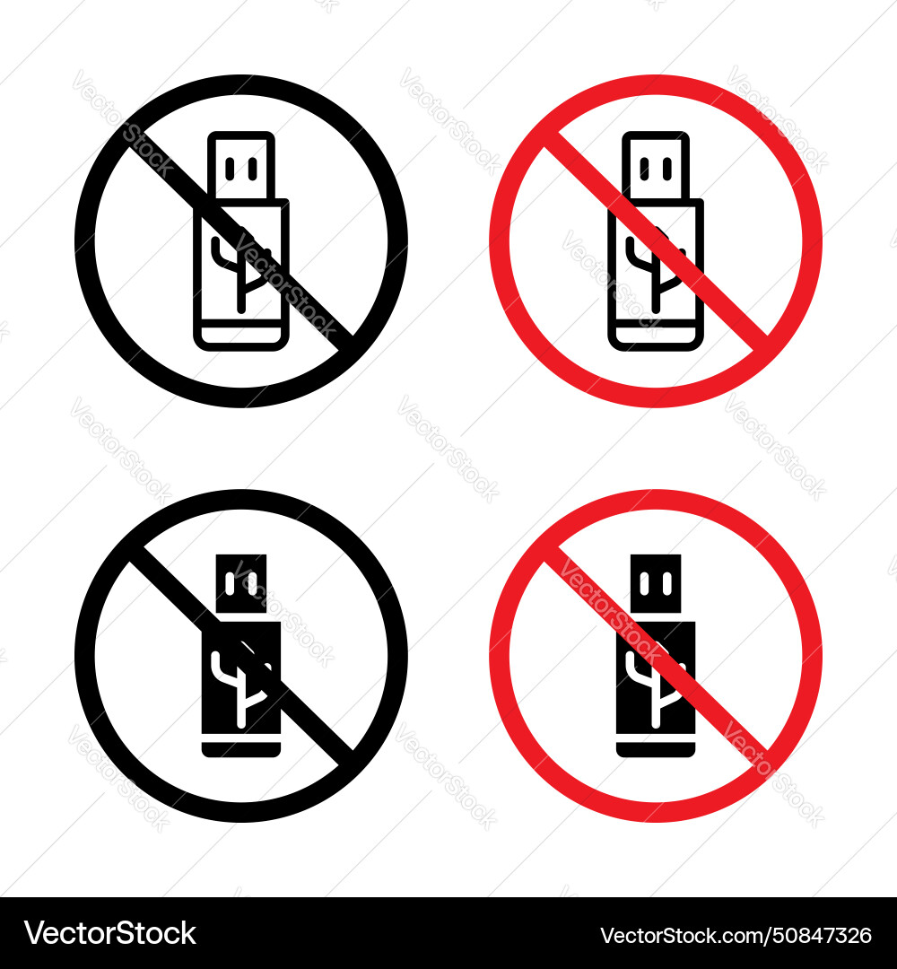 No usb flash drive sign icon set ban on digital Vector Image