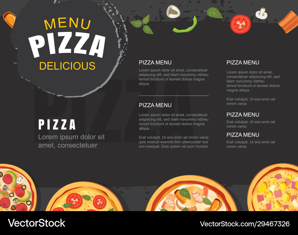 Pizza menu template for restaurant and cafe Vector Image