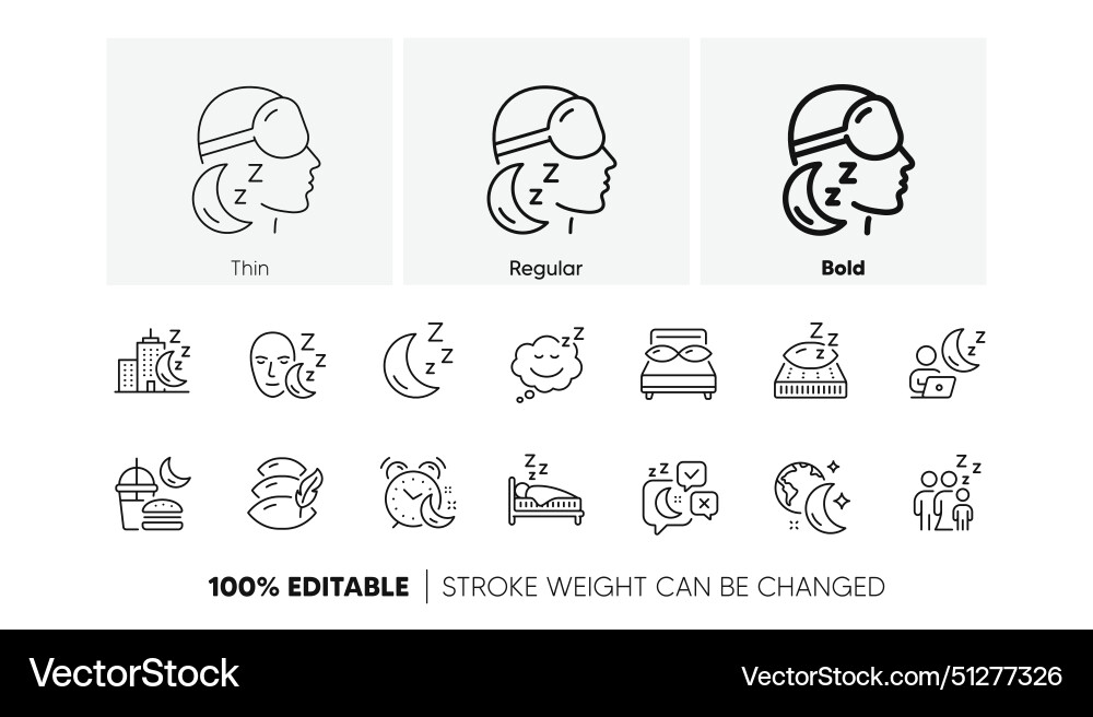 Sleep line icons sleeping pillow night bed Vector Image