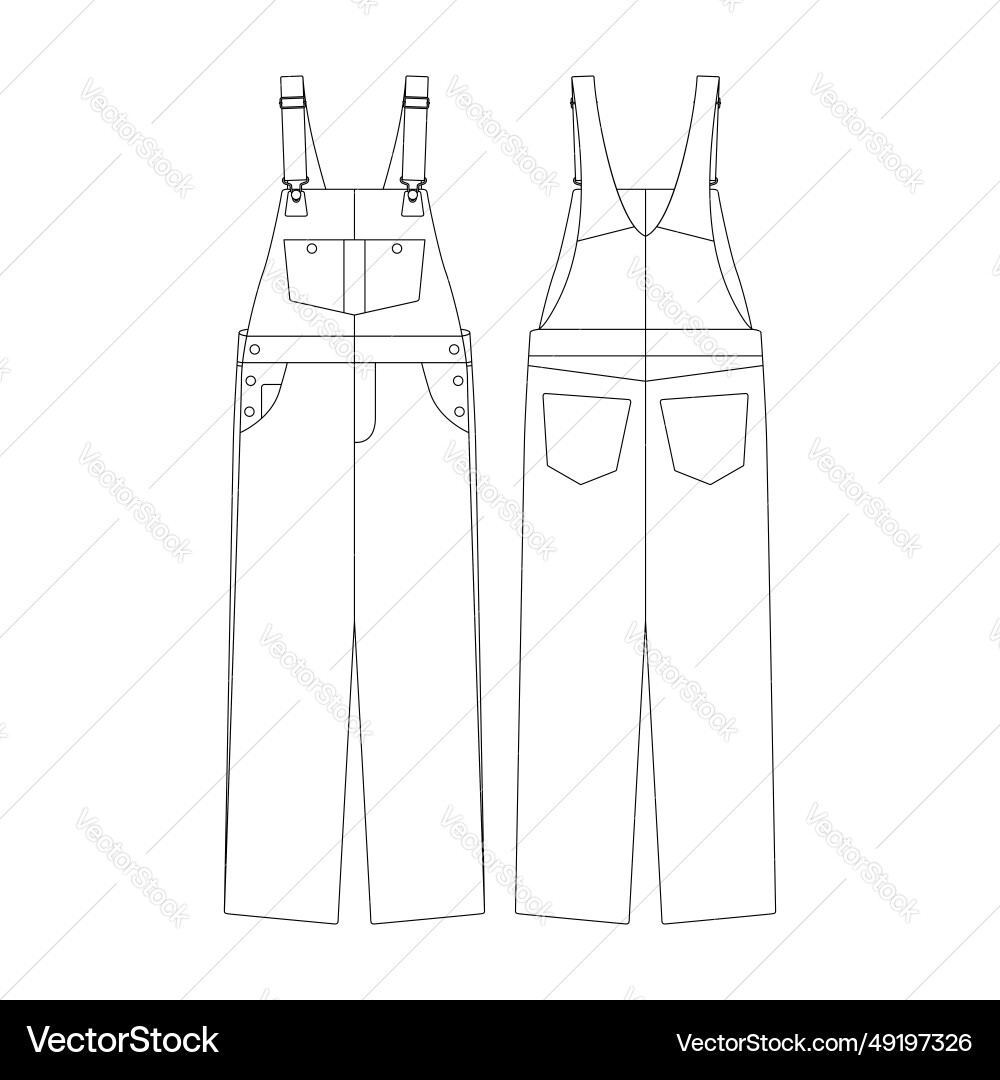 Template bib overall denim flat design outline Vector Image
