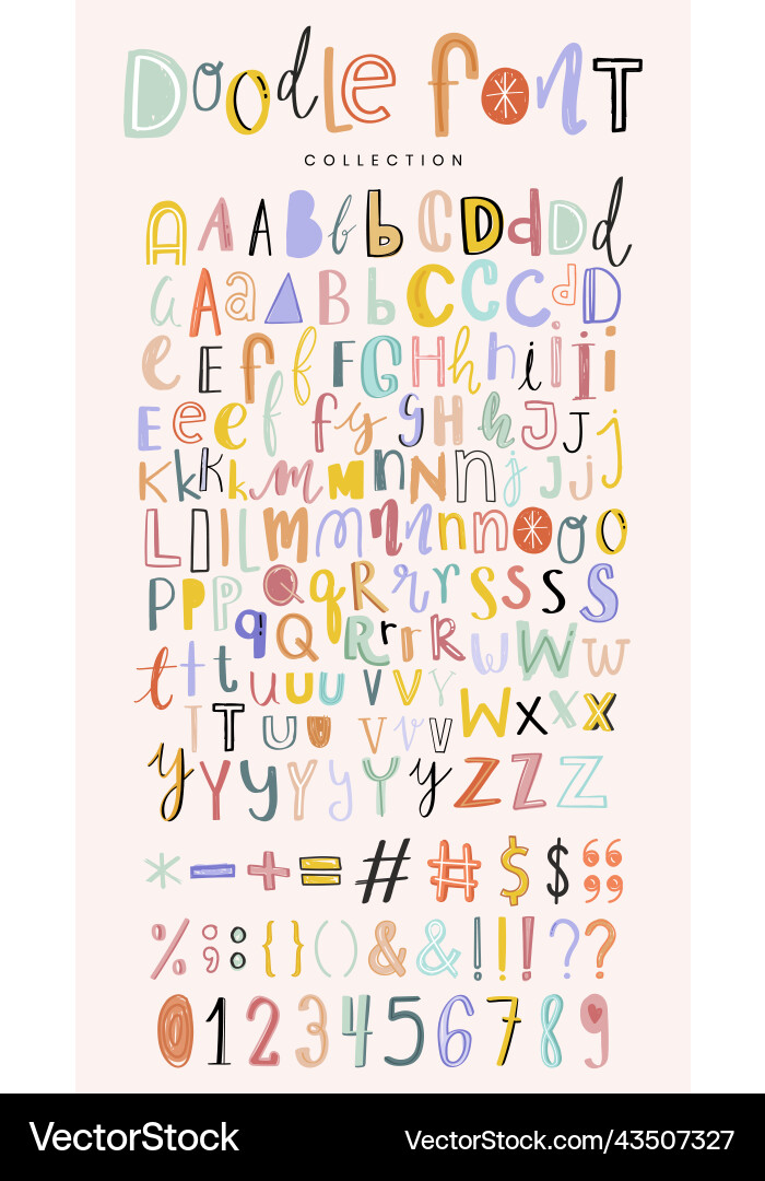 Doodle Font Collection - Alphabet & Numbers Vector Image