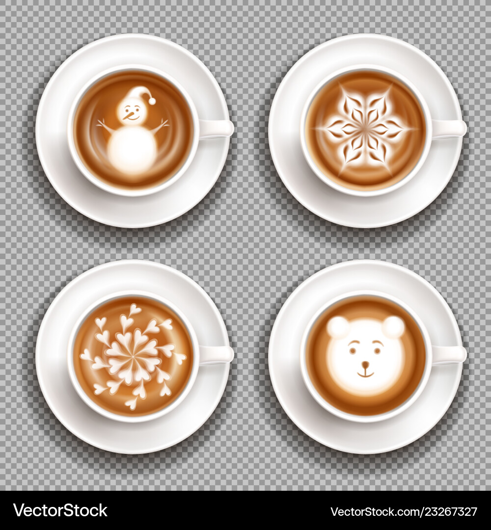 Latte art cups top view Royalty Free Vector Image