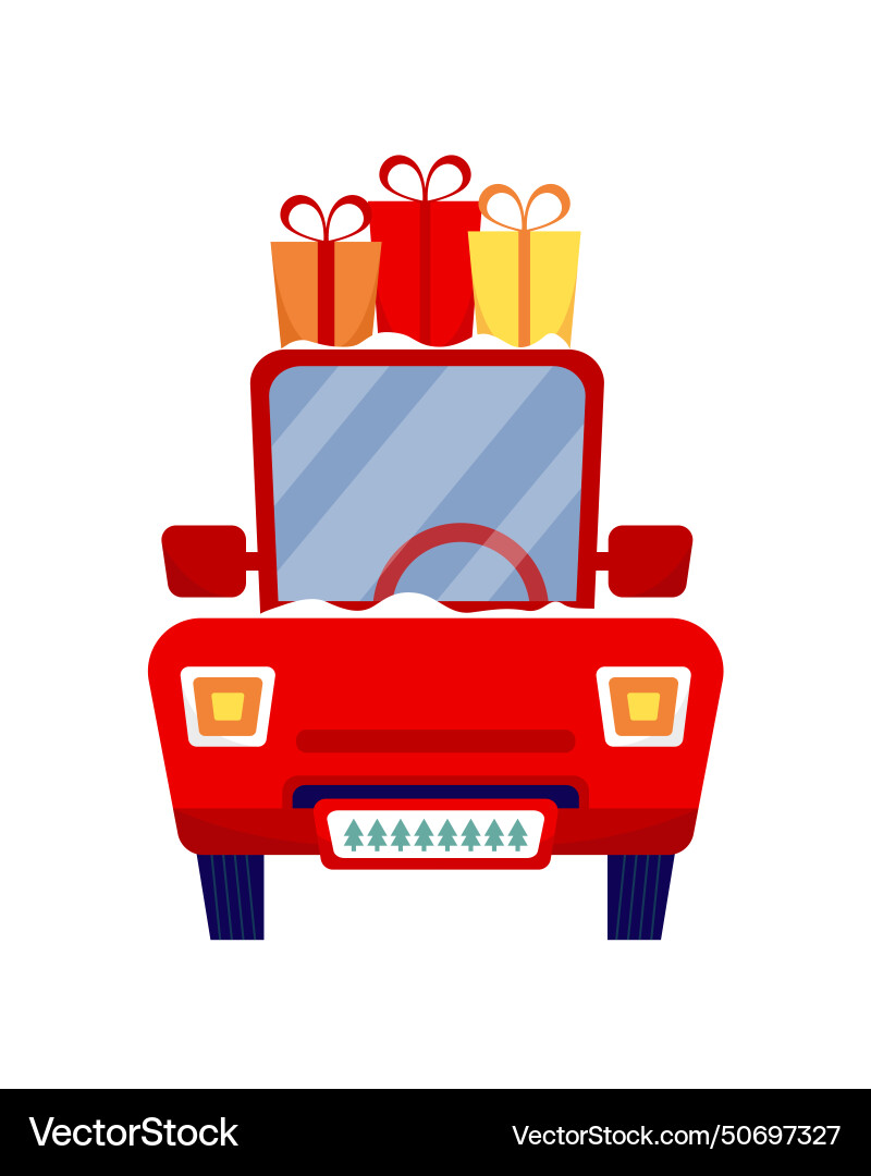 Red car with christmas present clipart Royalty Free Vector