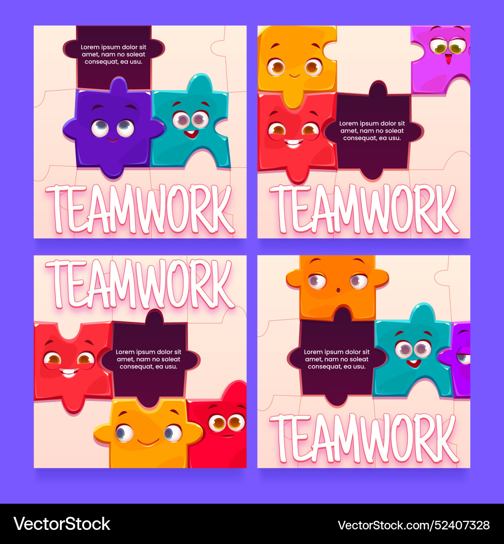Cartoon puzzle teamwork instagram posts Royalty Free Vector