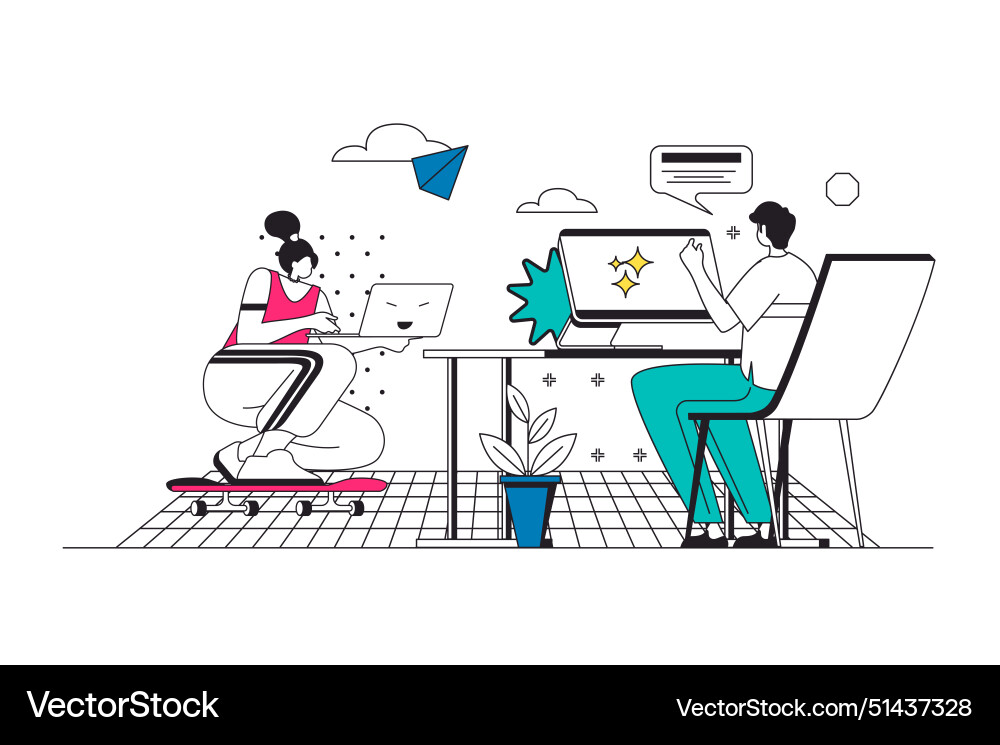 Freelance work outline web concept in modern flat Vector Image