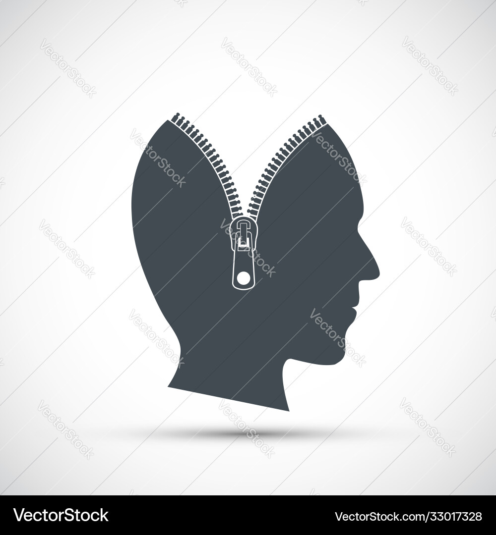 Human head with zipper inside Royalty Free Vector Image