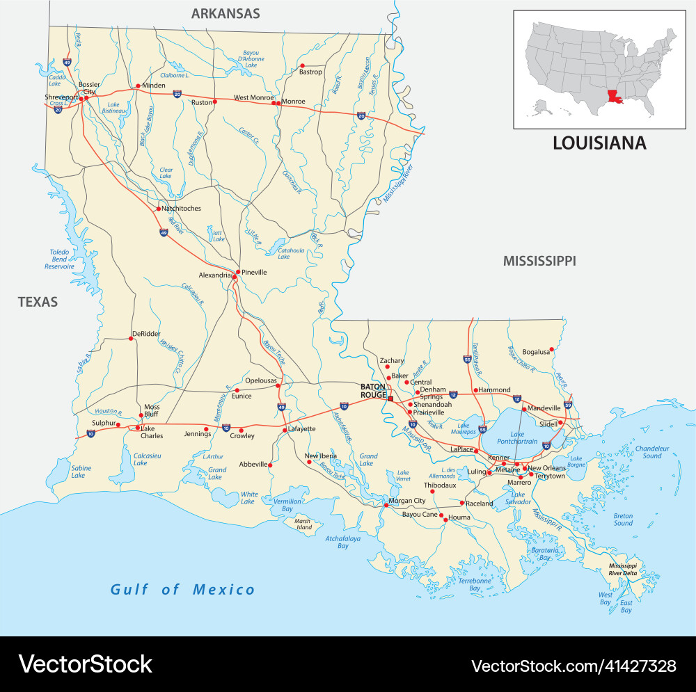 Louisiana Road Map Royalty Free Vector Image - VectorStock