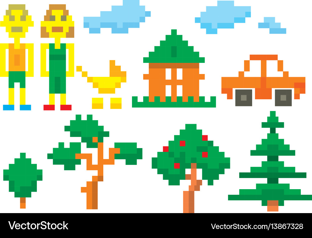 Pixel-art-happy-family Royalty Free Vector Image