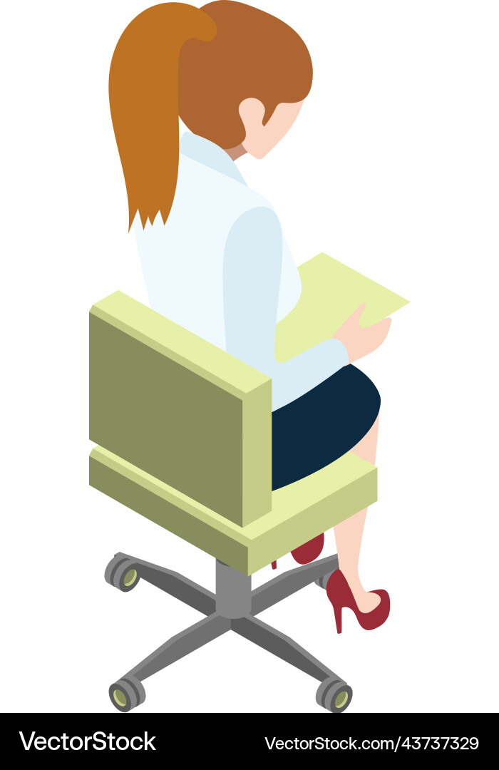Female office worker sitting isometric back view Vector Image