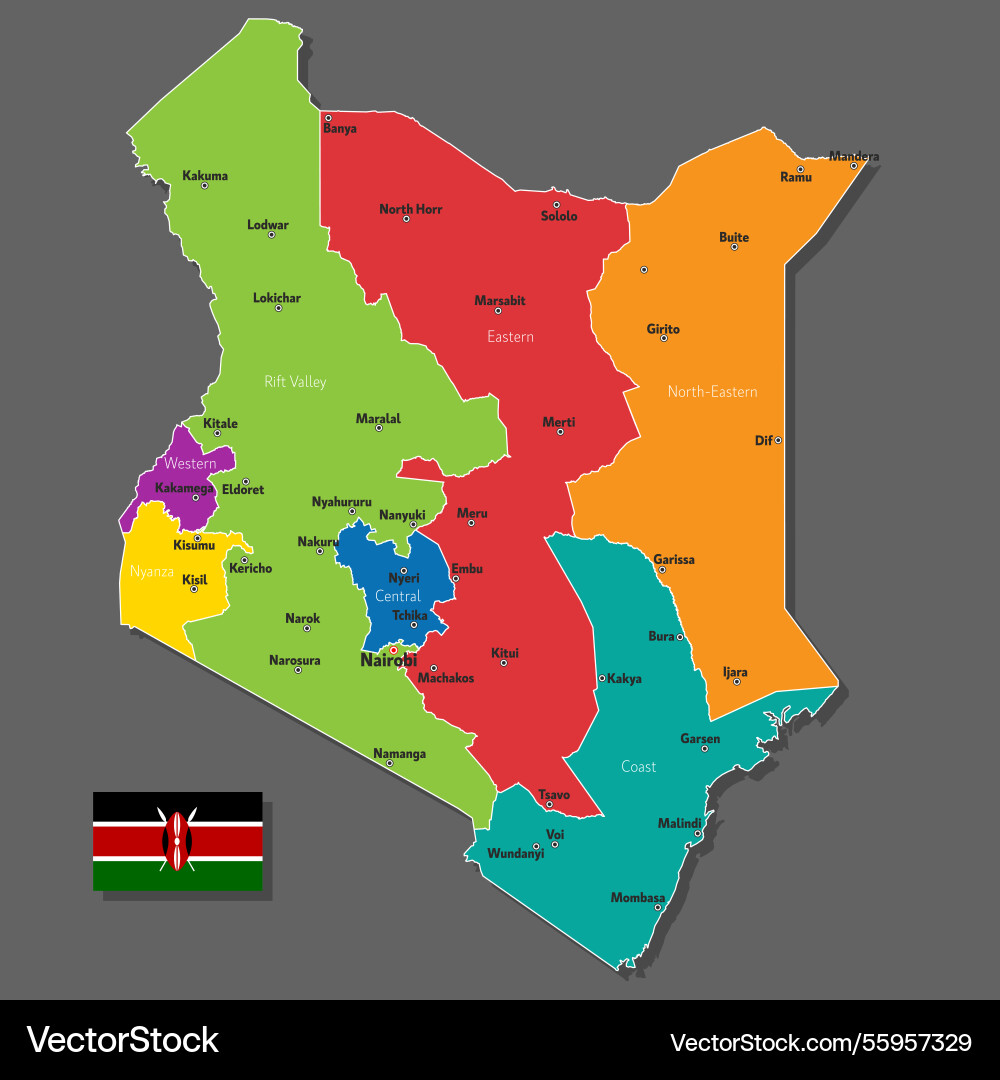 Map of kenya Royalty Free Vector Image - VectorStock