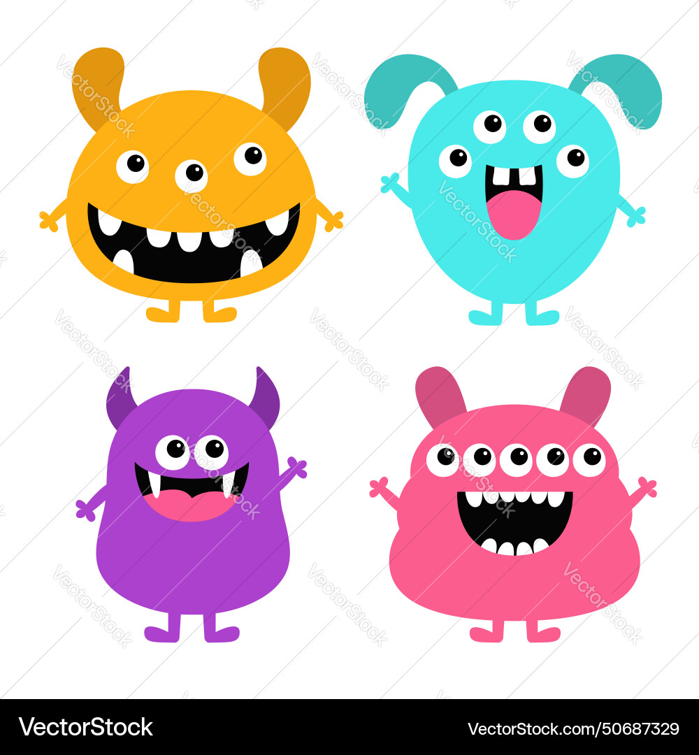 Monster set happy halloween colorful smiling Vector Image