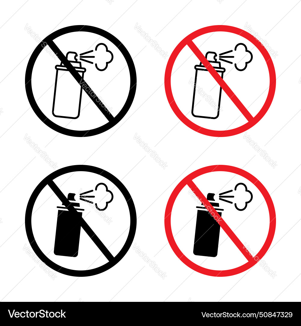 No aerosol spray sign icon set forbidden Vector Image