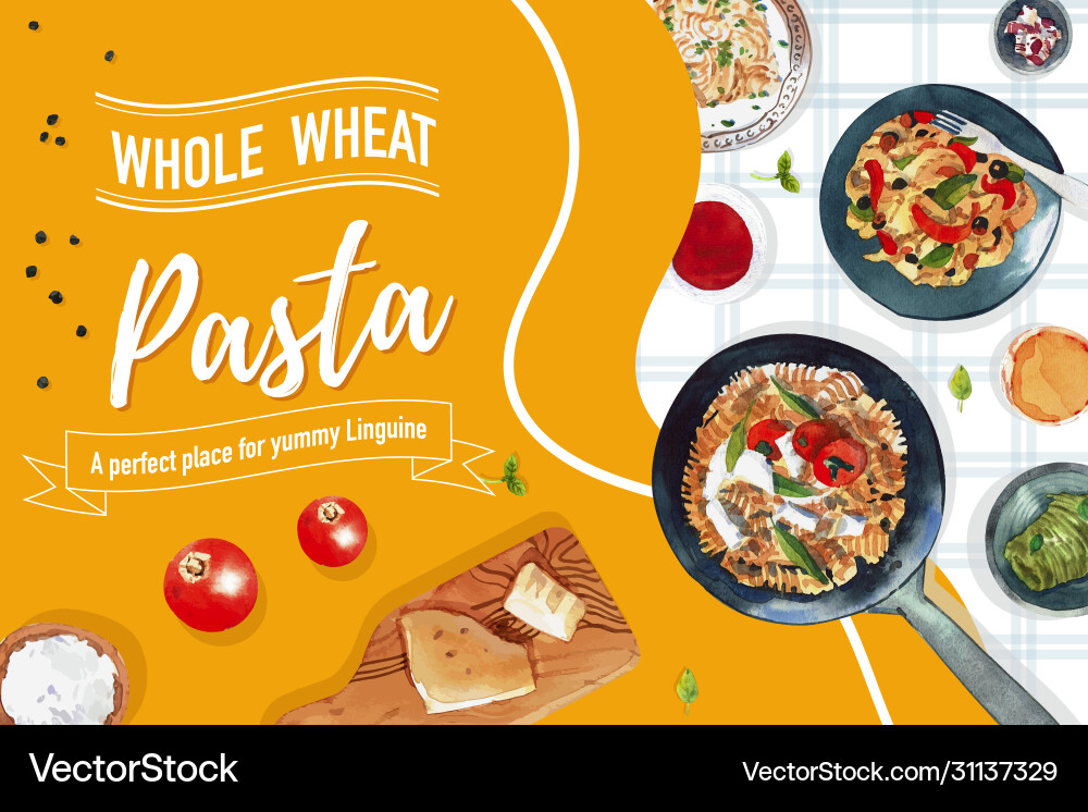 Pasta frame design with various pastas watercolor Vector Image