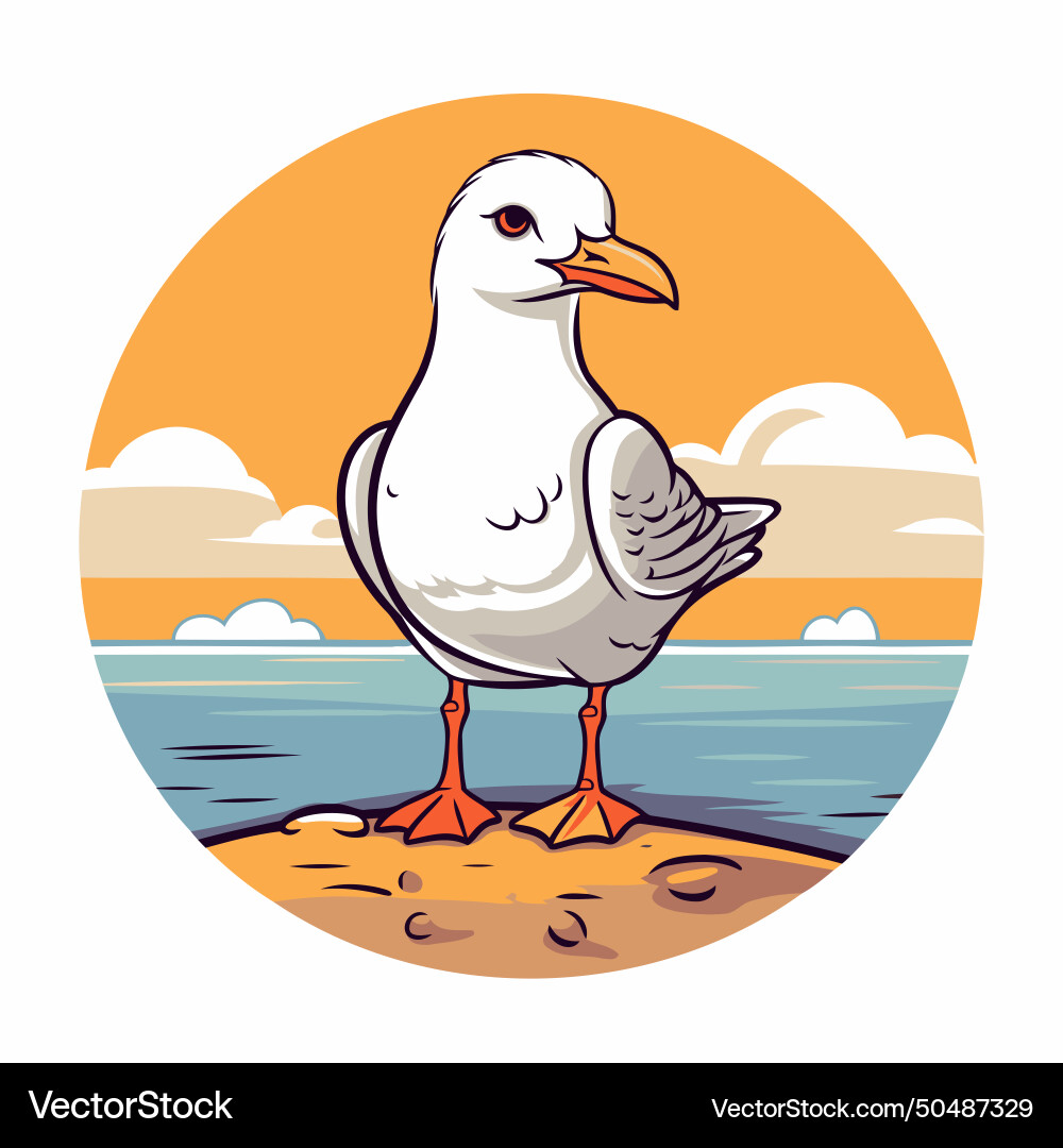 Seagull on the beach in cartoon style Royalty Free Vector