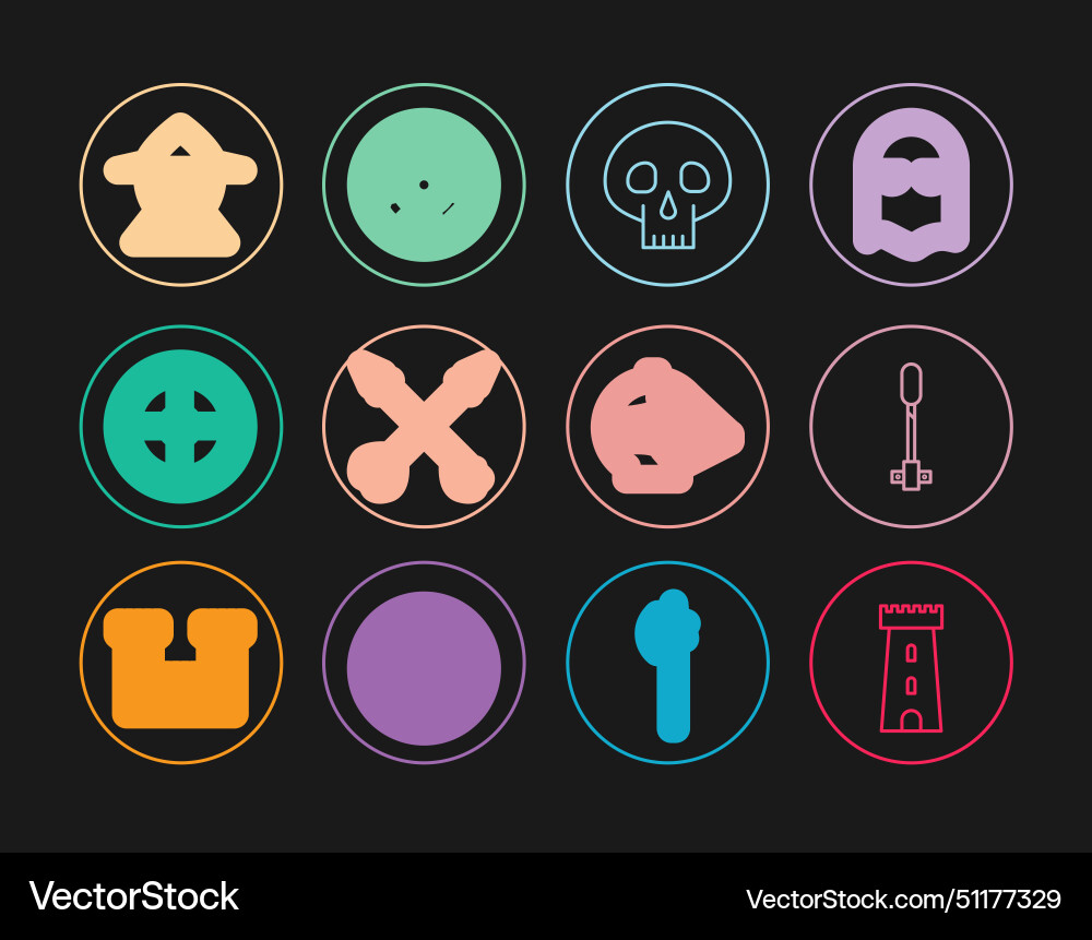 Set line castle tower torch flame skull medieval Vector Image