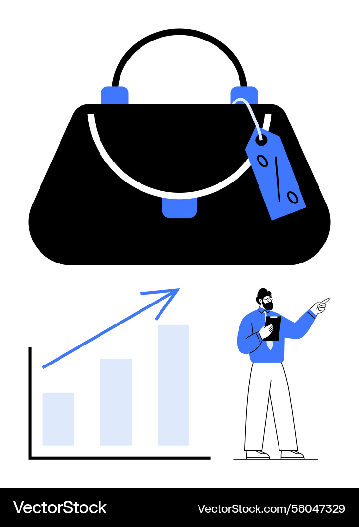 Shopping bag with discount tag growth chart and Vector Image