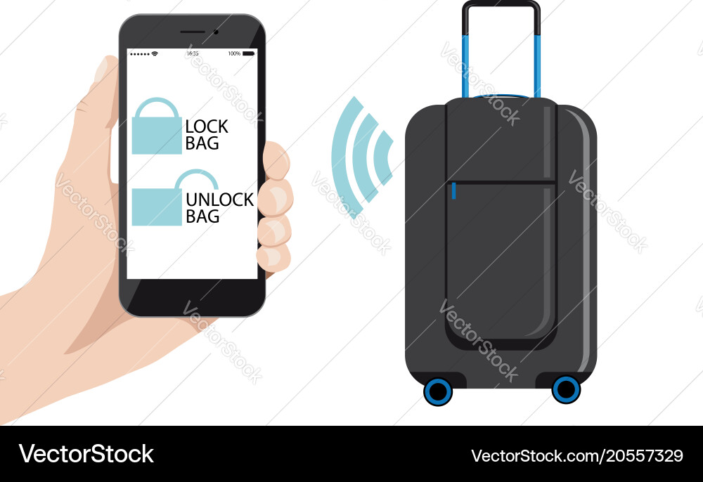 Smart baggage with wireless control Royalty Free Vector