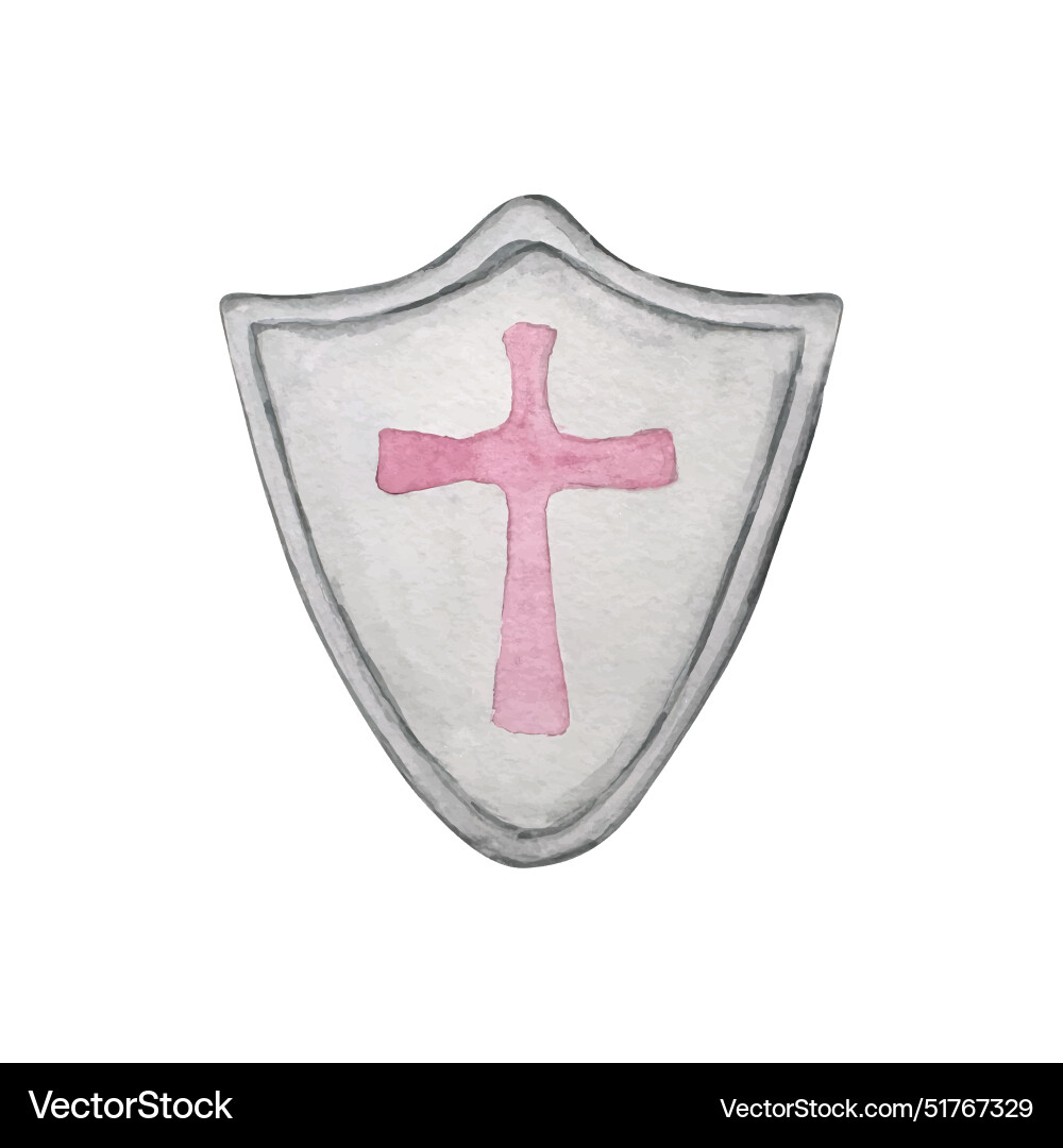 Watercolor old grey shield fairy tale Royalty Free Vector