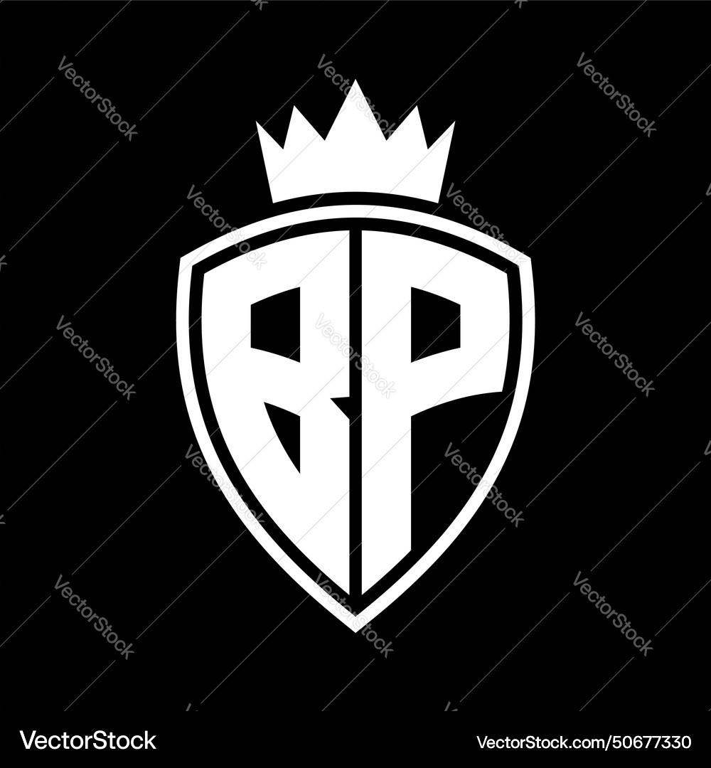 Bp letter monogram shield and crown outline shape Vector Image
