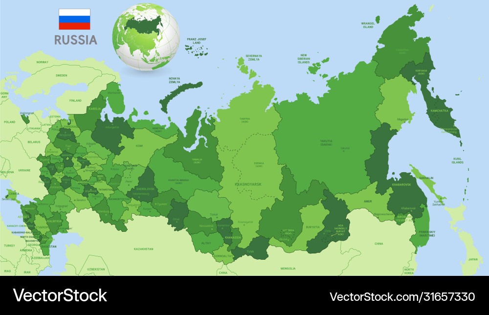 Green russia administrative map Royalty Free Vector Image