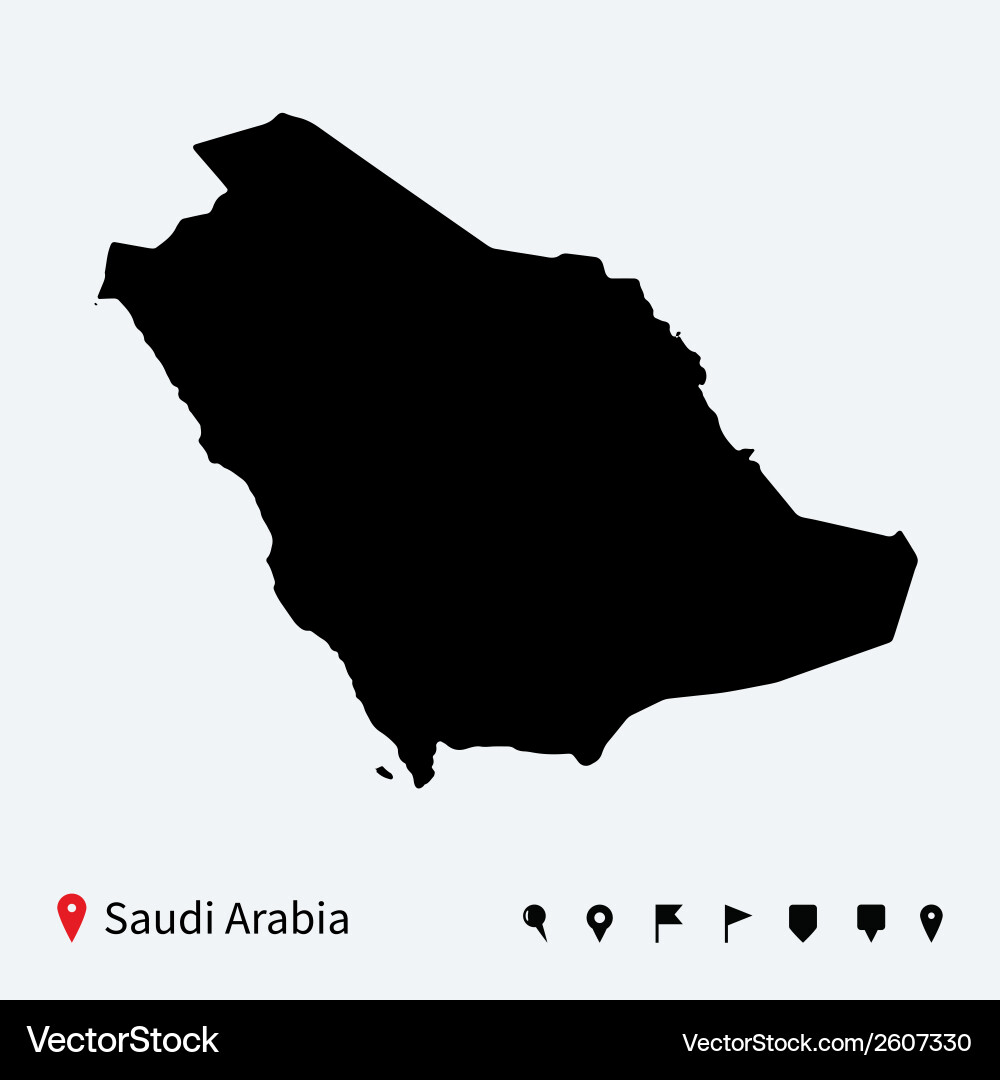 Saudi Arabia Map with Navigation Pins Royalty Free Vector
