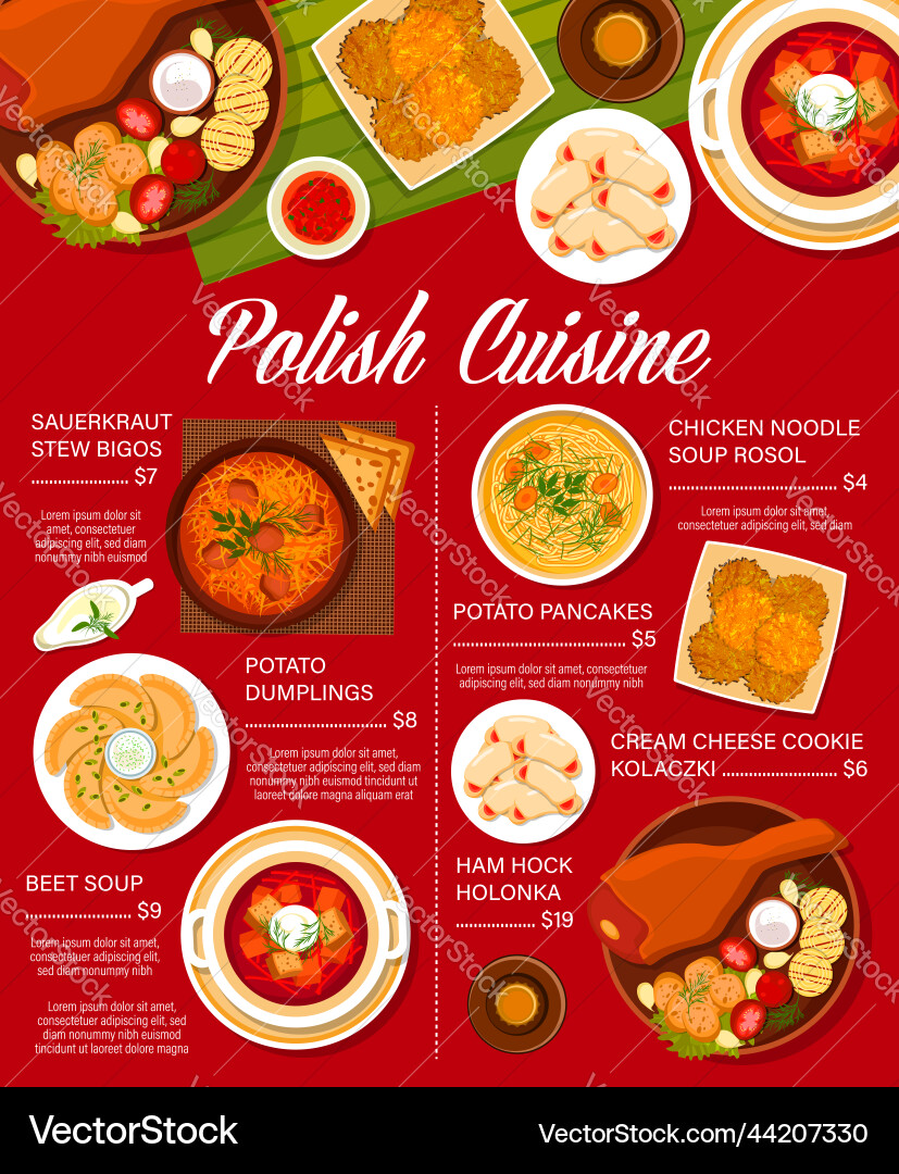 Traditional Polish Cuisine Menu Royalty Free Vector Image
