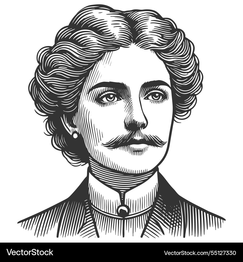 Woman with moustache engraving Royalty Free Vector Image