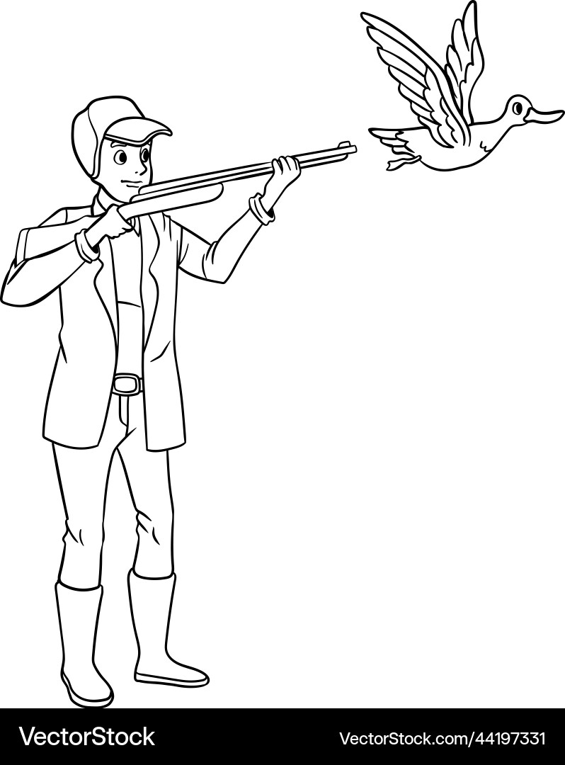 Duck hunting isolated coloring page for kids Vector Image