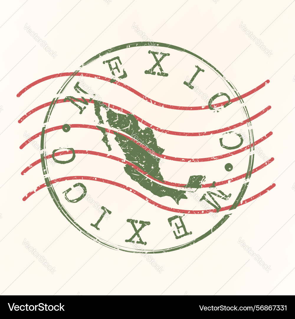 Mexico stamp postal map silhouette Royalty Free Vector Image