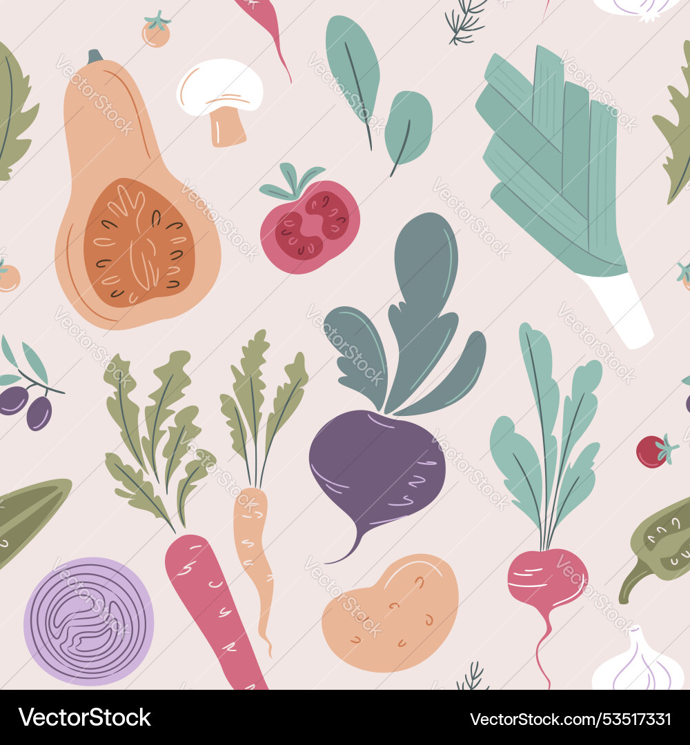 Seamless vegetable pattern organic food Royalty Free Vector