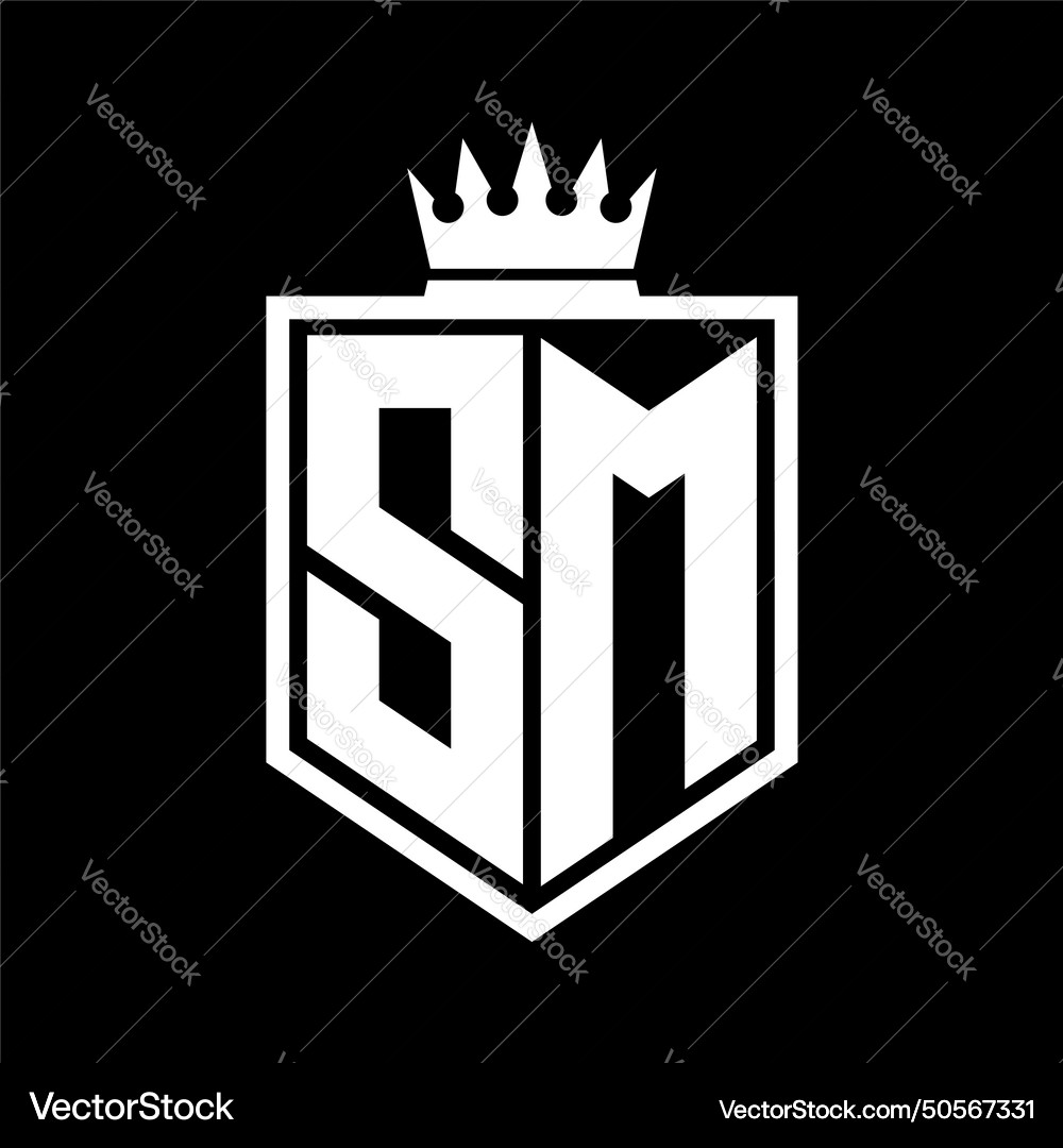 Sm logo monogram bold shield geometric shape Vector Image