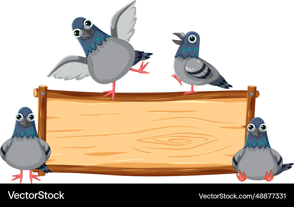 Tauben stehen um Holz Zeichen Banner Lizenzfreier Vektor