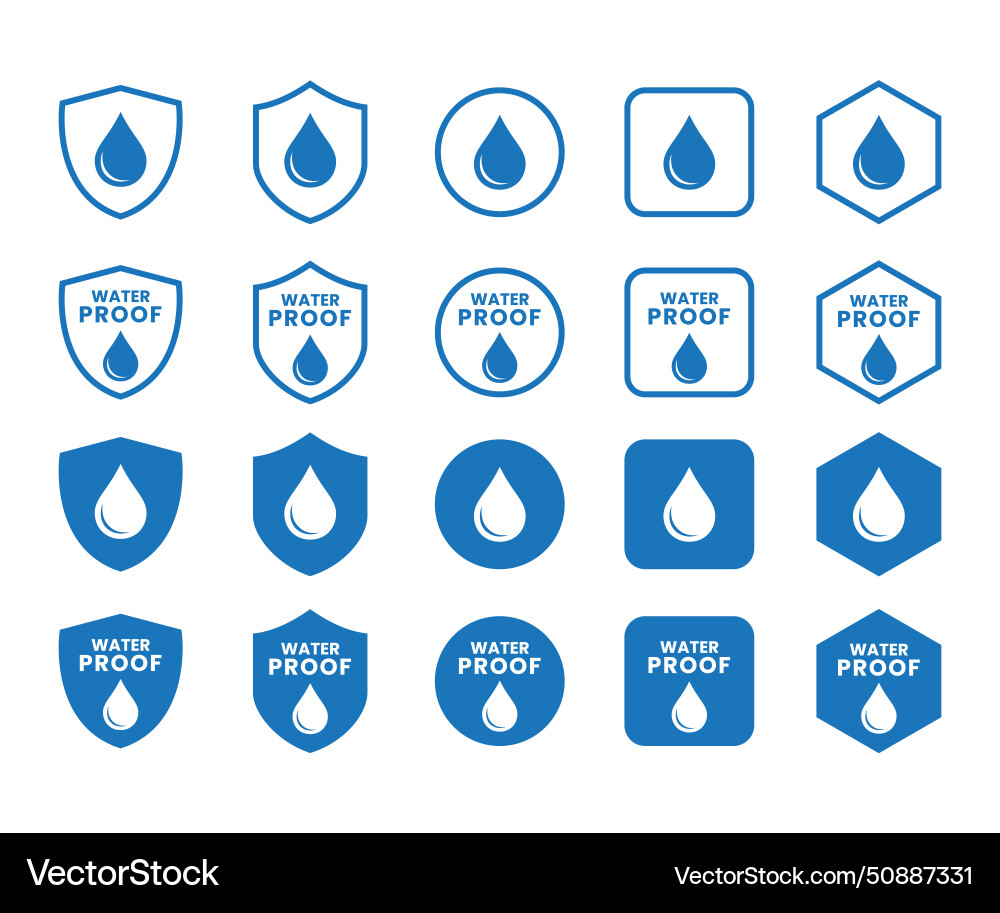 Waterproof sign collection or water resistant icon